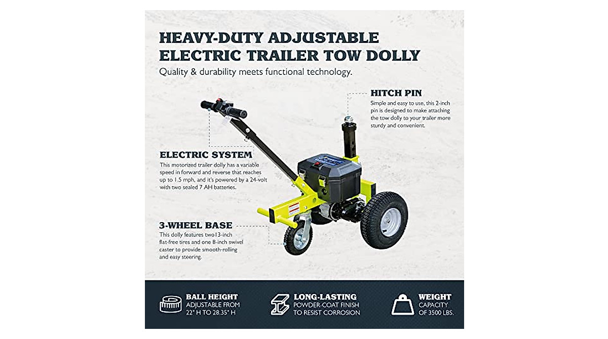 Tow Tuff Electric Utility Dolly - 3500 lbs Capacity & Adjustable Height