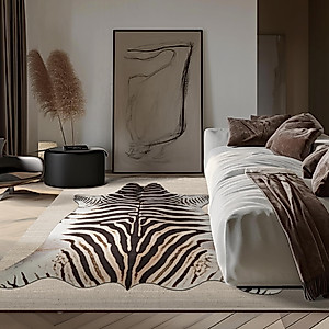 jinchan Zebra Print Area Rug Faux Skin Cowhide Animal Design Mat Faux Suede Indoor Floorcover for Bedroom Living Room 5x6 Safari Design