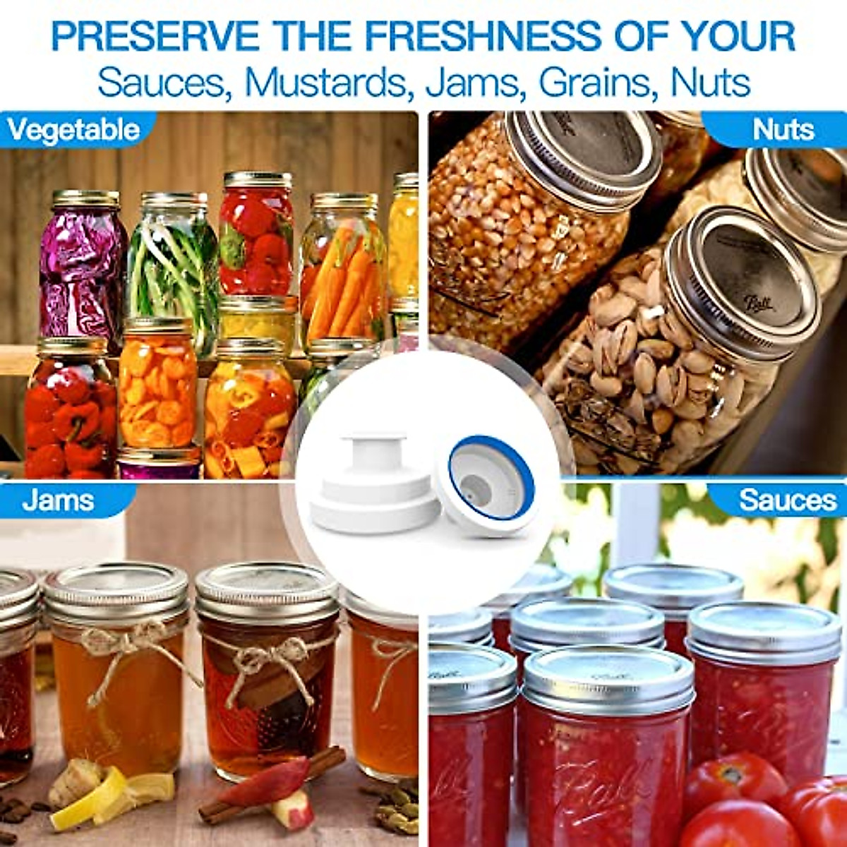 Jar Sealer for Foodsaver Vacuum Sealer, Food Saver Jar Sealer for Wide & Regular-Mouth Mason Jar, Mason Jar Vacuum Sealer for Foodsaver Jar Sealer Attachment, Jar Lids, Canning Bands, Accessory Hose