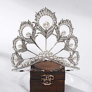 S SNUOY Prom Princess Crown Pearl Tiara Rhinestone Tiara Pageant Queen Crown Wedding Hair Jewelry