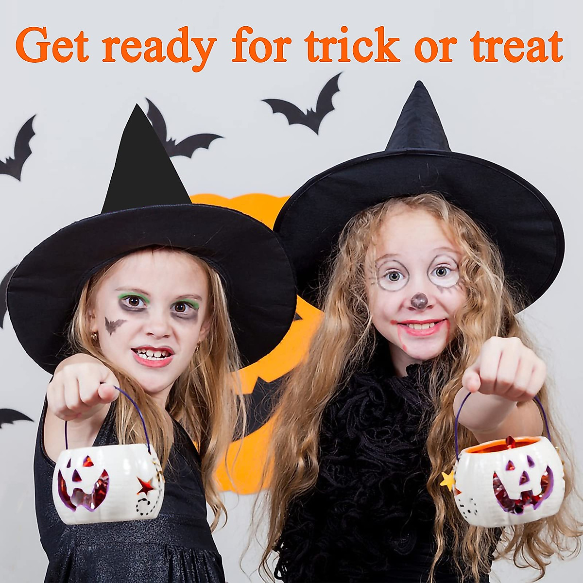 8Pcs Halloween Black Witch Hat Costume Accessories Decorations Hanging Witch Hat 32 Pcs 3D Bats Indoor Outdoor Halloween Decorations