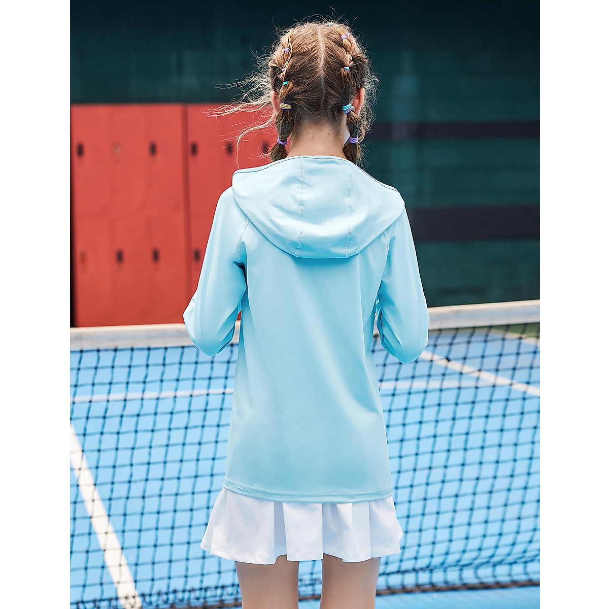 Zaclotre Kids UPF50+ Sun Shirt Girls Quick Dry Fit Sun Protection Clothing Athletic Hoodie with Thumbholes Blue
