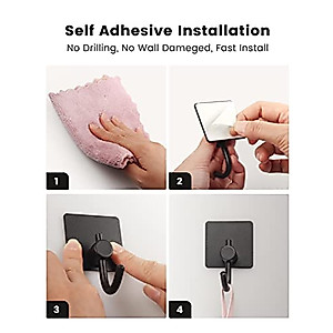 WNXSLOAD Adhesive Hooks Heavy Duty, Adhesive Wall Hooks for Hanging, Towel Hooks for Coat/Robe/Towels Stick on Bathroom/Kitchen, No Drill Coat Hooks, 4 Pack, Black