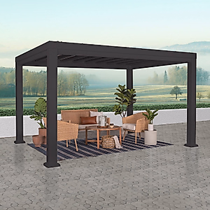 Backyard Discovery Trenton 16' x 12' Modern Galvanized Steel Pergola Kit with Shade Sail Canopy, All-Season Durability, PowerPort, High-Wind Rating for Outdoor Patio, Garden, Deck, Entertaining