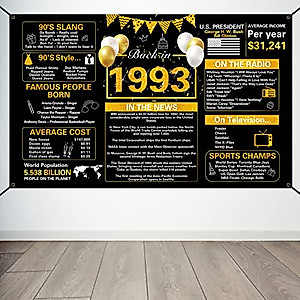 Crenics Black Gold 30th Birthday Decorations for Him, Vintage Back in 1993 Birthday Backdrop Banner, Large 30 Birthday Anniversary Poster Photo Background Party Supplies for Women Men, 5.9 x 3.6 Ft