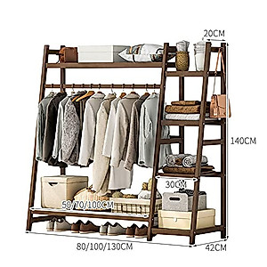 ZJDU Free Standing Closet Organizer, Portable Extra Large Garment Rack, Heavy Duty Clothe Closet Storage with Shelves,Storage Box Shelves,Bamboo Clothes Rack,130×42×140cm