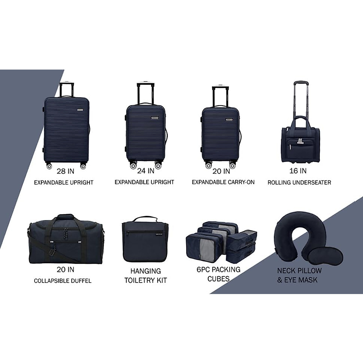 Travelers Club Riddock Luggage and Travel Accessories, Navy Blue, 14-Piece Set