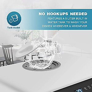 Portable Countertop Dishwasher, 5 Washing Programs, 3D Cyclone Spray, Built-in 3-Cups Water Tank, Vegetable and Fruit Cleaning with Basket,High Temperature, Air Drying Lights, Faucet Adapter Included
