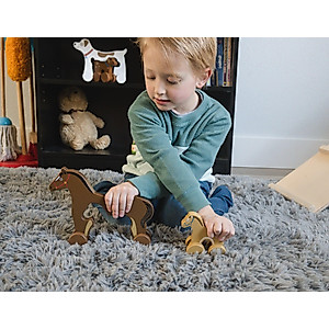 Jack Rabbit Creations Big & Little Horse Push Toy Adorable Nesting Animals Set is 2 Toys in 1 – Classic Rolling Wooden Toy – Develops Hand Eye Coordination & Motor Skills - Ages 18+ Months
