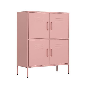 Fumedo 4 Door Metal Storage Cabinet for Bed Room,Living Room,Home,Hotel,Office,Garage,Kitchen,Adjustable Shelves and Standing Feet. (Pink)