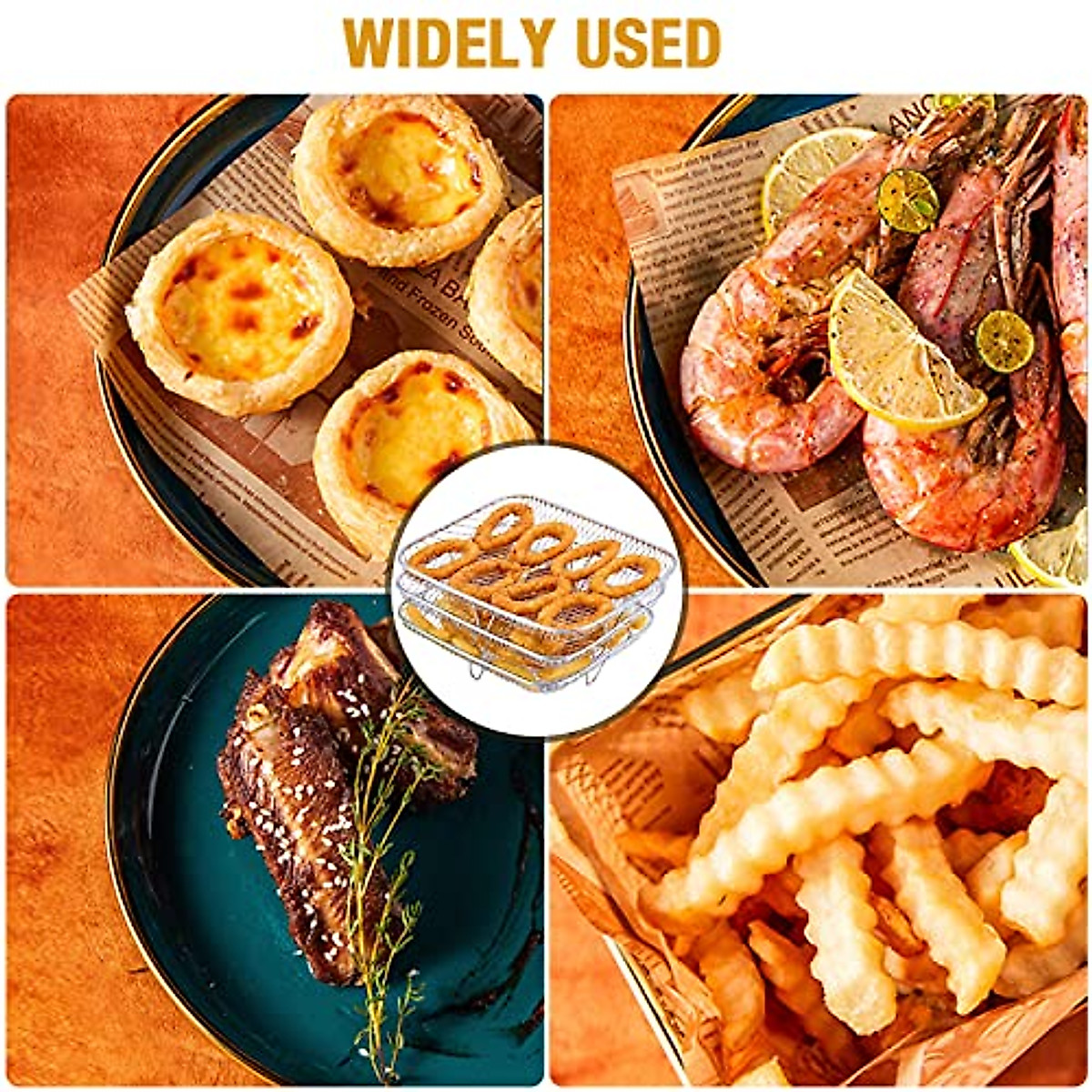 8 inch Air Fryer Rack for Instant Vortex Air Fryer, Philips,COSORI Air Fryer, Stackable Square Rack,Stainless Steel Multi-Layer Dehydrator Air Flow Rack,Air Fryer Accessories