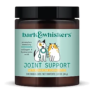 Dr. Mercola Bark & Whiskers Joint Support for Dogs & Cats, 1.69 Oz. (48 g), Collagen & Hyaluronic Acid, Promotes Mobility, Veterinarian Formulated, Non-GMO