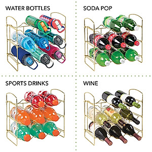 mDesign Decorative Durable Metal Wire Free-Standing Wine Bottle Rack - Storage Organizer for Kitchen Countertops - Displays and Holds 9 Bottles - Soft Brass