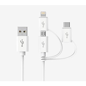 Apple MFI Certified 3-in-1 Cable, Lightning/Type C/Micro USB Cable for iPhone, iPad, Huawei, HTC, LG, Samsung Galaxy, Sony Xperia, Android Smartphones, iPad Pro 2018 and More 3 in 1 White(3FT)