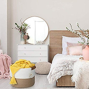 R RUNKA 2 Pack Storage Basket 14" x 11", Soft Woven Shelf Baskets for Storage with Leather Handles,Organizer Basket Set for Laundry, Toys, Books and Baby Blankets