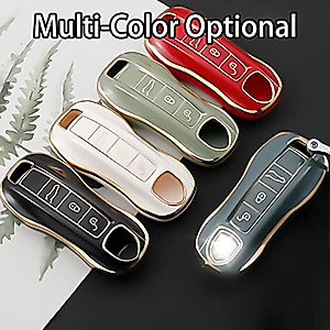 WORCAS Smart Key Fob Case Protective Cover Compatible with Porsche 911 Cayenne Panamera TAYCAN 3 Button Keyless Entry Remote Control Accessories (Red)