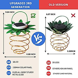 Tcamp 2 Pack 60LEDS Pineapple Solar Lights Outdoor Solar Lights Hanging Solar Lantern with Handle, Solar Powered Garden Outdoor Decorative Pineapple Lights for Patio Yard Porch Path (Warm White)