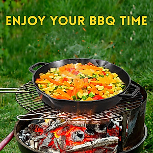 GGC Cast Iron Skillet Pan with Double Handles for Stove Tops, Oven, Grill, Smoker, Induction or Campfire, 12" Camping Skillet Pan for Indoor and Outdoor Cooking