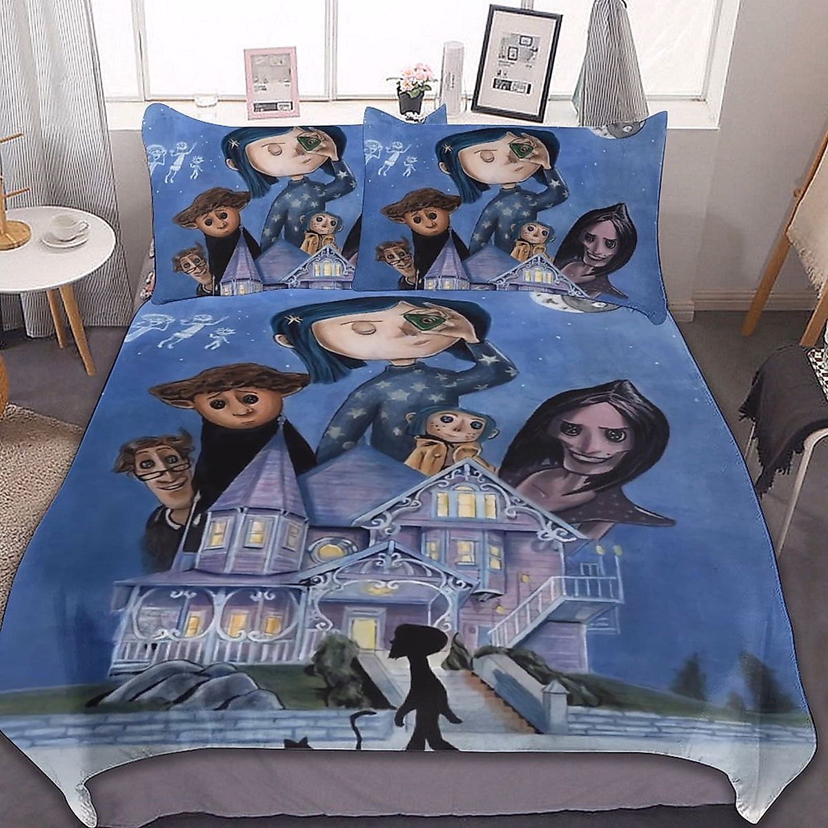 Adjzepuo Coraline Ultra Soft Reversible Breathable 3D Printed Bedding Sets 3 Piece 1 Duvet Cover + 2 Pillowcase 102"x90"
