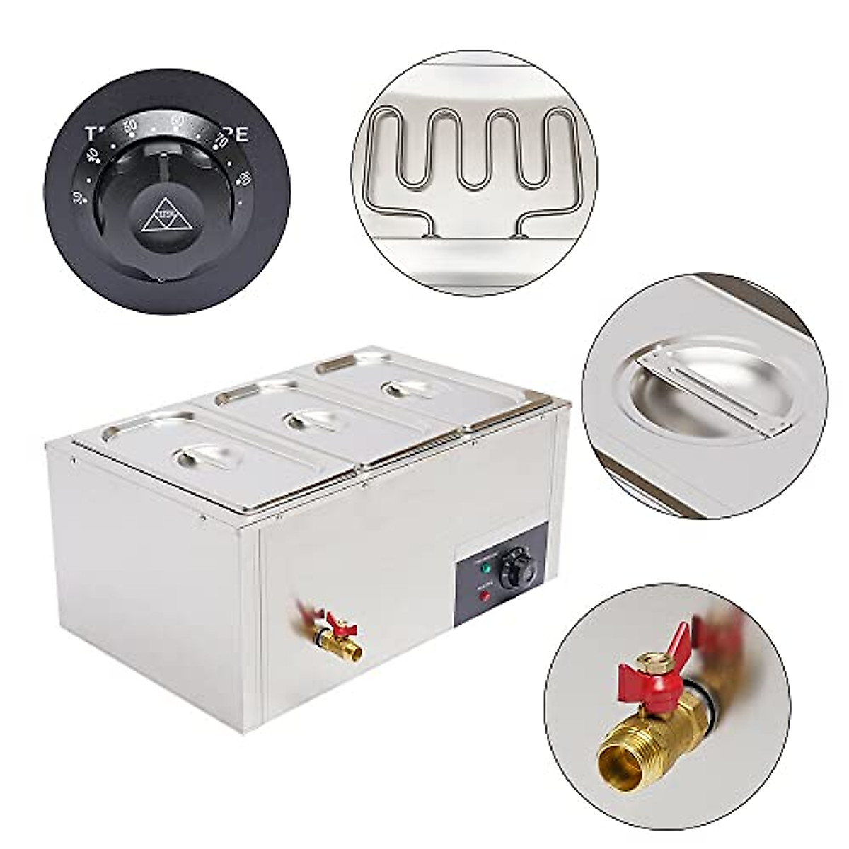3-Pan 7L Commercial Electric Buffet Food Warmer Commercial Countertop Steamer Stainless Steel Bain Marie Buffet Equipment for Buffet 3x7L 110v 850w