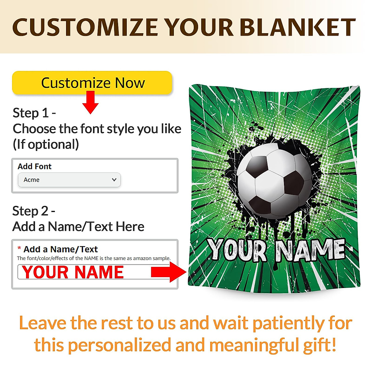 FLEXIMX Personalized Soccer Blanket Gifts for Boys Girls Soccer Team, Sports Throw Blanket for Soccer Lovers Kids Adults Teens, 50x60 Inches Green Flannel Blankets Stuff for Couch Sofa Bed