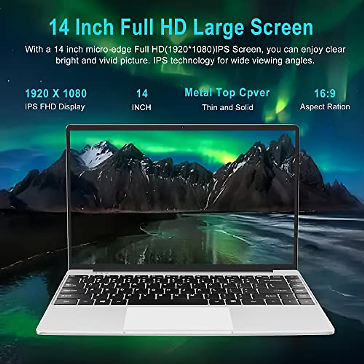 Ruzava 14" Laptop 6GB RAM 64GB Storage Support 1TB SSD Expansion Traditional Laptops Win 10 2.4G+5G WiFi Bluetooth 4.2 USB HDMI 1920x1080 FHD WOZIFAN with Wireless Mouse for Work Study -Silver