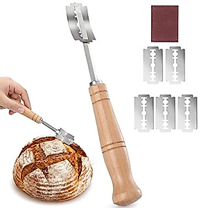 CUNSENR Premium Bread Lame Tool - Hand Crafted Bread Lame Dough Scoring Tool - Easy to Lame Bread & Clean - Stainless Steel Sourdough Scoring Tool - Bread Scoring Tool with Leather Cover(5 Blades)