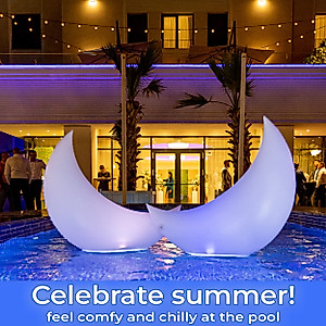 TIALLY Floating Pool Lights Solar Powered - 24" Crescent Moon Floating Lights - Inflatable Floating Solar Pool Lights for Swimming Pool, LED Pool Lights for Weddings, Pool Party Decor (2 Pack)