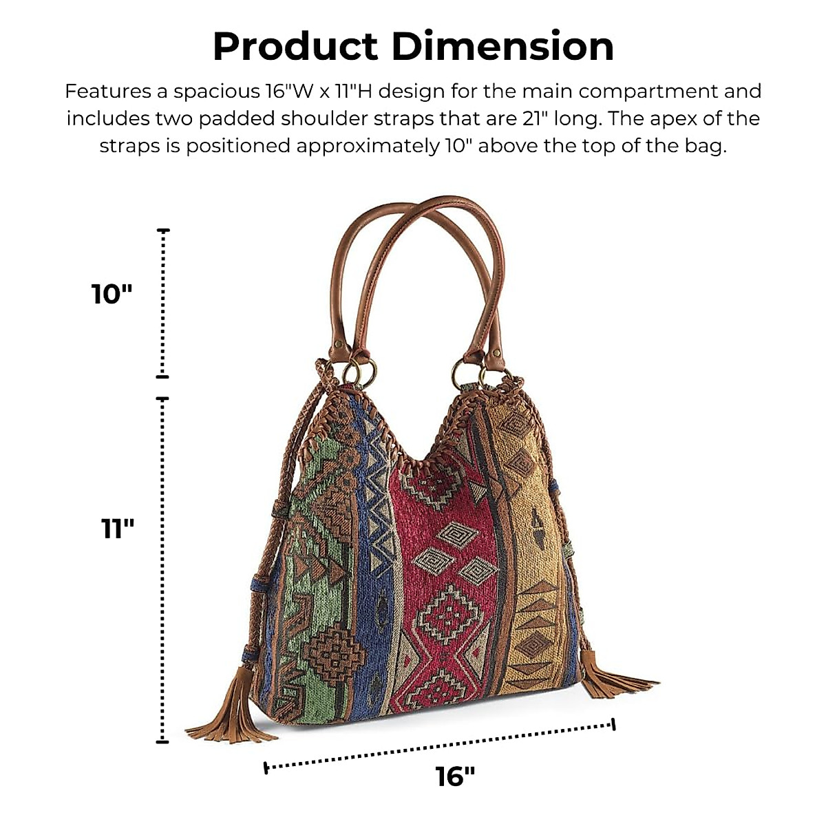 SAGEFINDS Natrona Tapestry Bag | Southwestern Pattern | Slouchy Purse | Snap Closure | Lined Interior with Pockets | 21” Long Double Handles | 16” H x 11” W