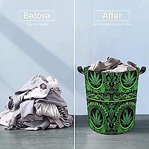 Green Leaf Weed Large Laundry Basket Hamper Bag Washing with Handles for College Dorm Portable