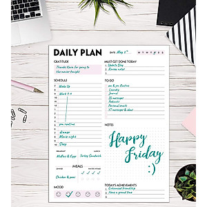 Daily Planner Notepad - Tear-Off Daily Planning Pad, Organizer with To Do Lists, Schedule, Appointment, Productivity Tracker, 50 Undated Sheets, 8.5 x 11 in