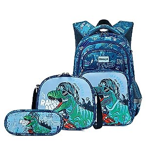 Cusangel Kids Backpack Boys,Boys Backpack with Lunch Box Multi Compartment Backpack, Dinosaur Backpack Chest Strap Side Pockets 16 Inch