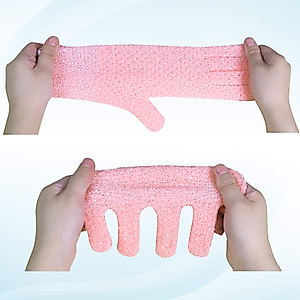 Evridwear Exfoliating Gloves for Shower, 100% Nylon Thick Soft Medium Heavy Bathing Gloves Dead Skin Remover Body Scrubber Smooth Skin with Hang Loop, 1 Pair Moderate Pink