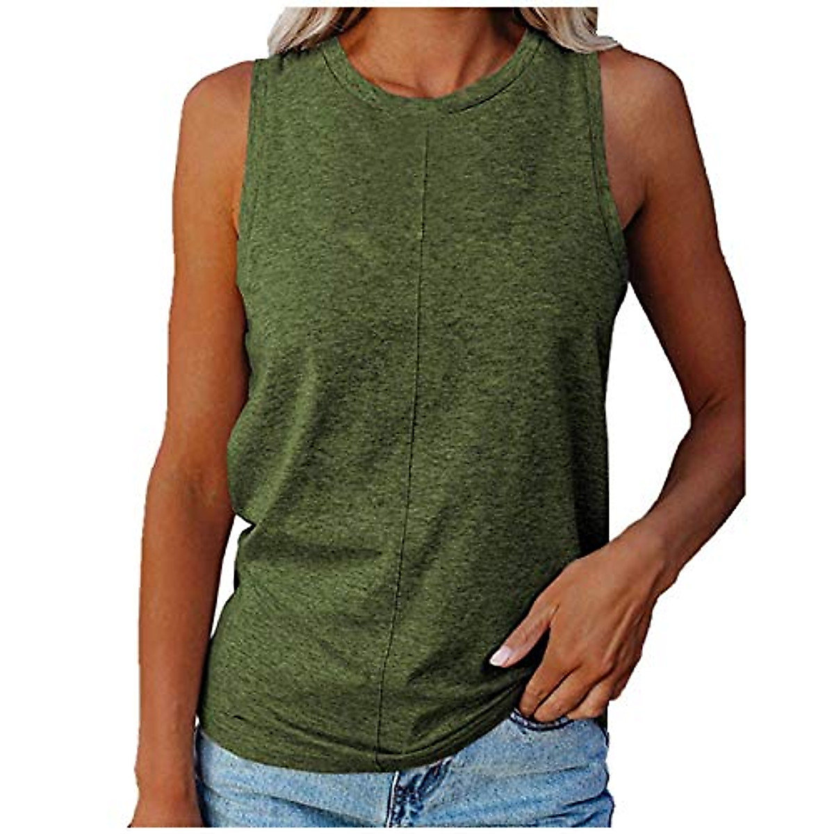 Padaleks Women's Sleeveless Tank Tops Casual Comfort Round Neck Solid Color Vest Solid Color Loose Workout Shirts