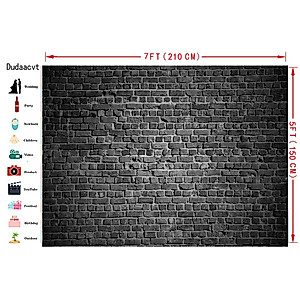 Dudaacvt 7x5FT Black Brick Wall Photography Backdrop Brick Backdrop Vintage Theme Stone Brick Background Baby Birthday Party Decoration Photo Booth Studio Props