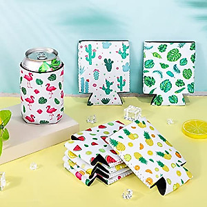 ADXCO 12 Pieces Can Cooler Sleeves Neoprene Thick Can Sleeves Soda Beverage Can Cover Beer Cooler Bag for Tropical Summer Beach Parties, Picnics, BBQs (5.1 x 3.9 Inch)