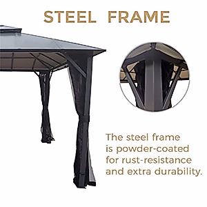 UXZDX 12 ft. x 10 ft. Aluminum Hardtop Outdoor Patio Gazebo with Insulated Double-Roof Hardtop and Netting