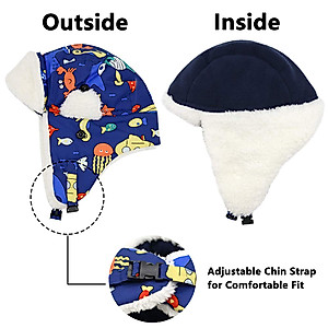 Baby Boy Hats Toddler Winter Hat Sherpa Lined Warm Trapper Hat Fleece Girl Infant Beanie Blue Dinosaur 2-5T