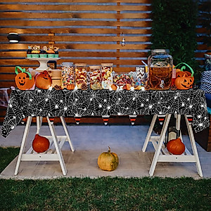 YUJUN 3 Pack Halloween Spider Table Cover, Waterproof Plastic Spider Web Tablecloth Star Explosion Table Cover for Halloween Party Decorations Indoor Outdoor Home Dinner Party(54 * 108''Inch)