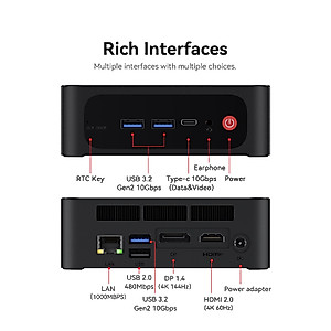 Beelink SER5 MAX Mini PC,AMD Ryzen 7 5800H(8C/16T,up to 4.4GHz,TDP 54W),Mini Computer with 16G DDR4 RAM/500GB M.2 NVMe 2280 SSD,Support 4K FPS/Triple Screen Display/WiFi 6/BT5.2/USB3.2/Dual Fans