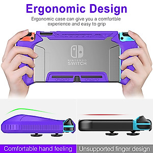 HEYSTOP Case Compatible with Nintendo Switch Case Screen Protector,TPU Protective Heavy Duty Cover Case for Nintendo Switch with Shock Absorption and Anti-Scratch (Transparent Purple)