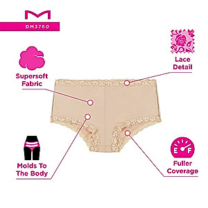 Maidenform Women's Microfiber Pack, One Fab Fit Boyshort Panties with Lace, 3-Pack, Geo Snow/Cherry Blossom/Latte Lift