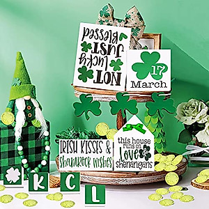 41PCS St Patricks Day Tiered Tray Decor,St Patricks Day Decor,Irish Decor for Home,Shamrock St. Patrick's Day Farmhouse Rustic Wood Signs Irish Themed Centerpieces for Office Kitchen Table Party Decor