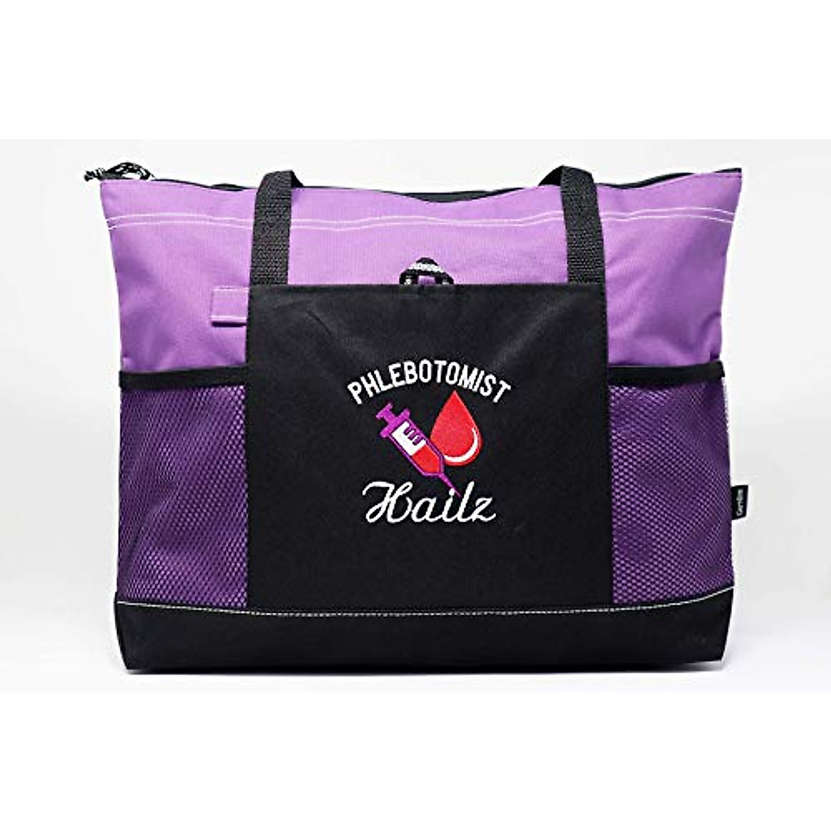 Phlebotomist Personalized Tote Bag with Mesh Pockets, Front Pocket, Zippered Closure