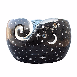 Premium Yarn Bowl for Knitting | Wooden Yarn Storage Bowl for Yarn | Wooden Yarn Holder | Yarn Bowl Cute for Yarn Stoarge (Moon & Star)