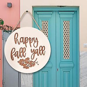 Hello Fall Wood Sign Thanksgiving Decorations Happy Fall Yall Welcome Sign for Front Door Round Wood Sign Hanging Welcome Sign for Farmhouse Porch Rustic Home Sign Decorations (Maple Leaf)