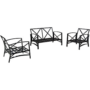 Crosley Furniture Kaplan 3-Piece Outdoor Loveseat Patio Furniture Set, Conversation Sets for Porch, Deck, Oiled Bronze with Oatmeal Cushions