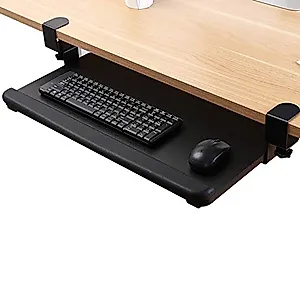 FlexiSpot Large Keyboard Tray Under Desk Ergonomic 25 (30 Including Clamps) x 12 in C Clamp Mount Retractable Adjustable Mouse Computer Keyboard Platform Tray Slide-Out Keyboard Drawer Shelf (Black)