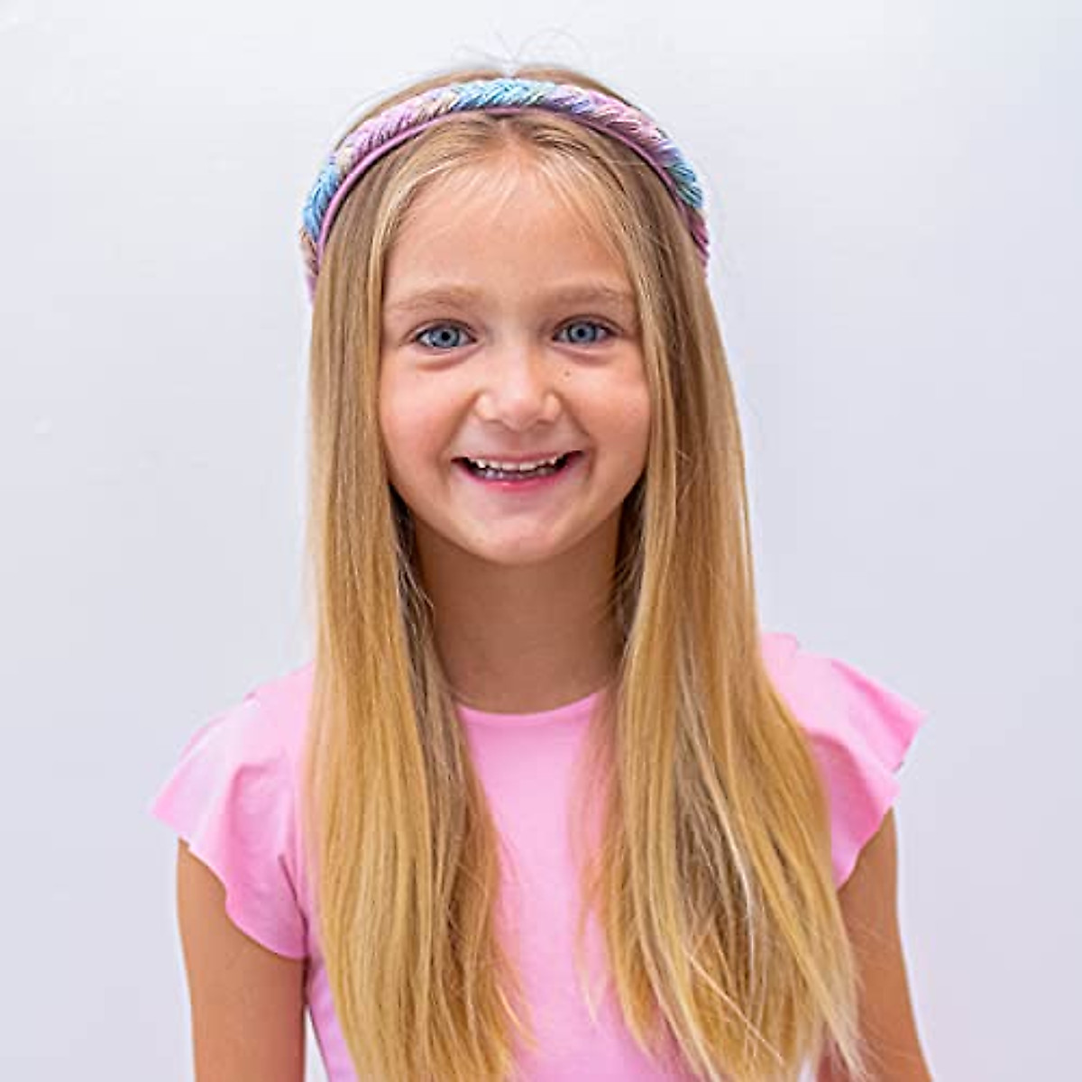 FROG SAC 2 Braided Headbands For Girls, Tie Dye Mermaid Headband for Kids, Metallic Braid Head Band Hair Accessories, Cute Rainbow Unicorn Party Favors