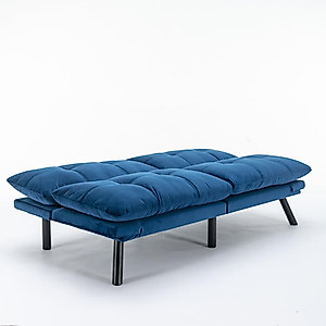 70.87" Velvet Futon Sofa Bed, Modern Convertible Sleeper Sofa Couch with Adjustable Backrest and Armrests, Tufted Loveseat Sofa with Metal Legs for Living Room, Bedroom, Apartment, Navy Blue